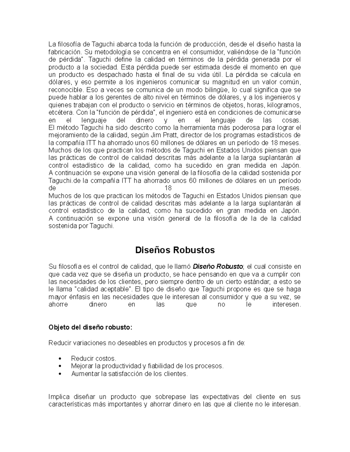 La Filosofía de Taguchi: Control de Calidad y Diseño Robusto - Studocu