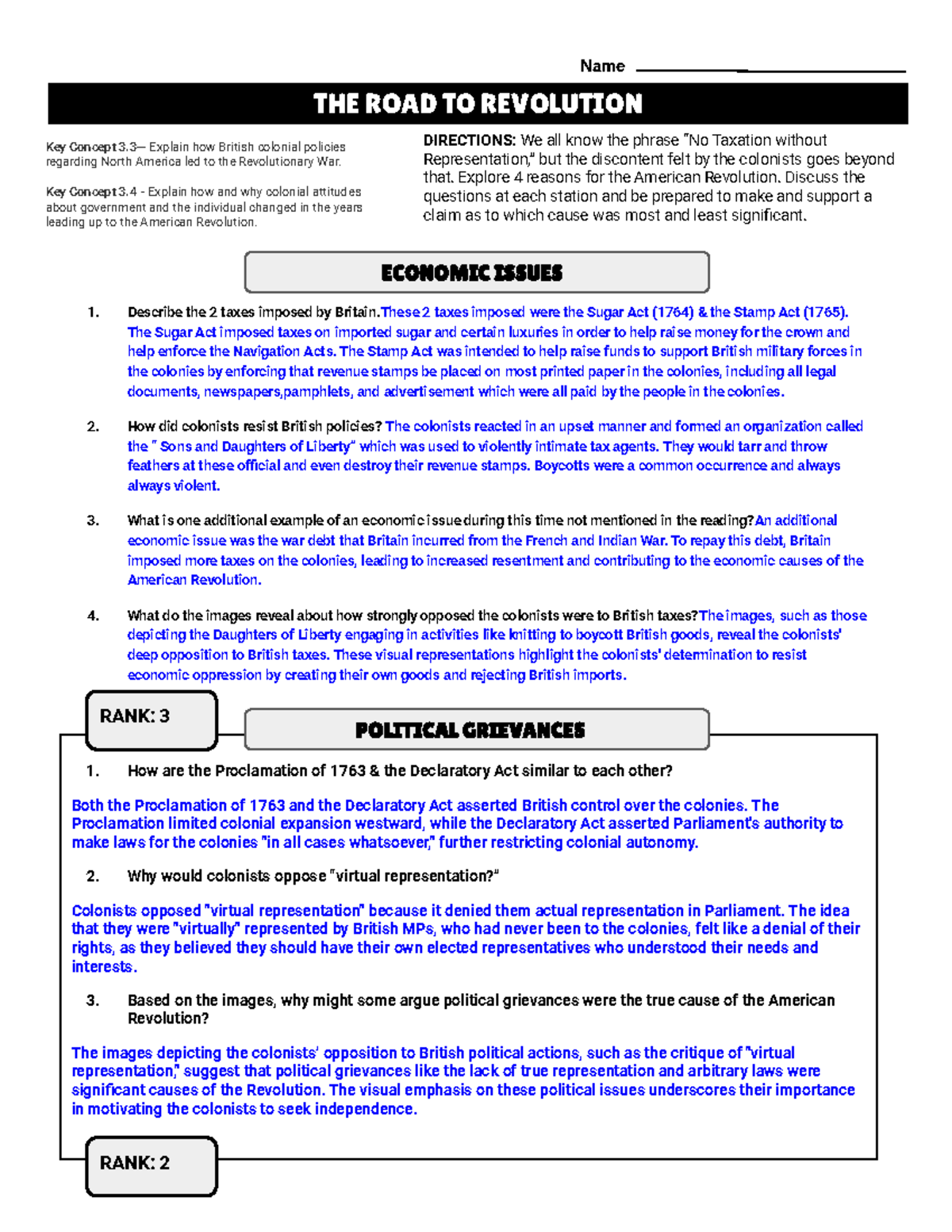 Worksheet: The Road to Revolution (KC 3.3 & 3.4) - Studocu