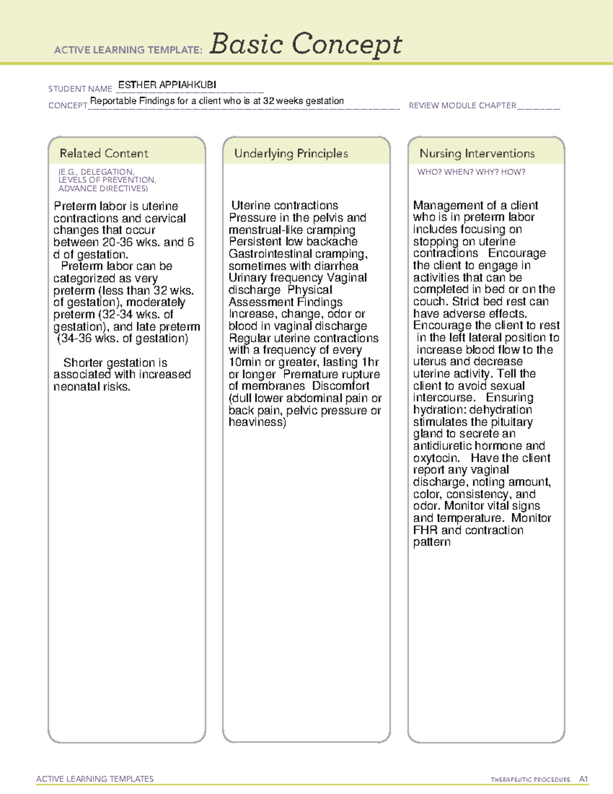 ACTIVE LEARNING TEMPLATE: Preterm Labor Management Report - Studocu
