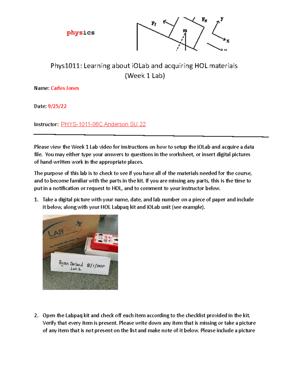 Lab1 Worksheet - Lab 1 for physics at UNE - Phys1011: Learning about ...