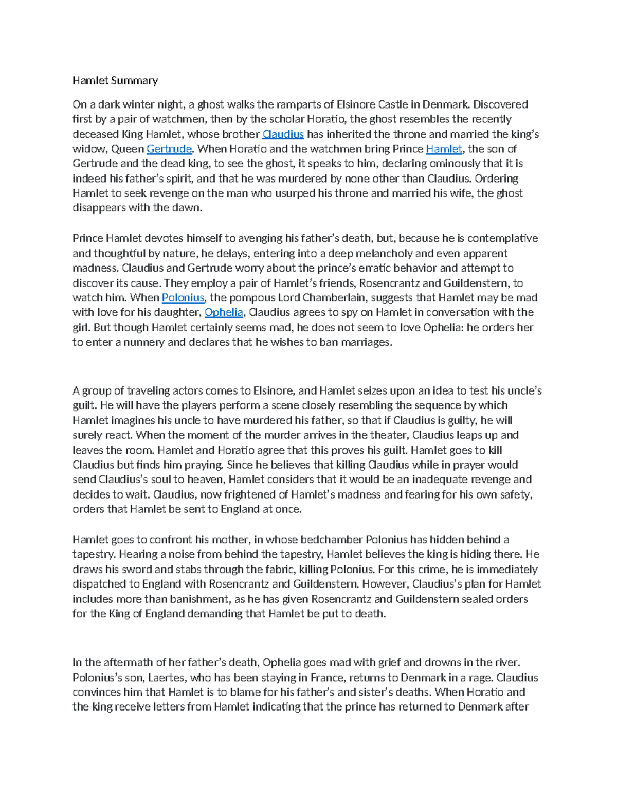 Hamlet (ENG 201): Comprehensive Summary & Analysis of the Play - Studocu
