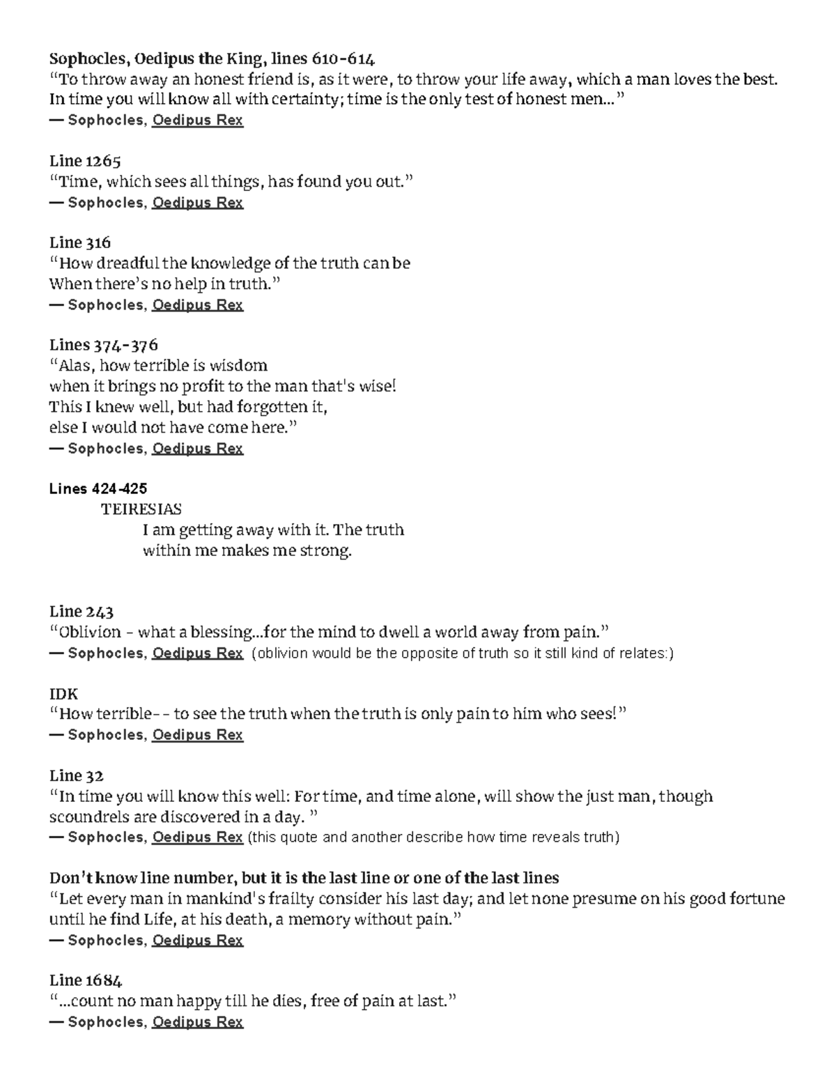 Oedipus Rex Quotes - Google Docs - Sophocles, Oedipus the King, lines ...
