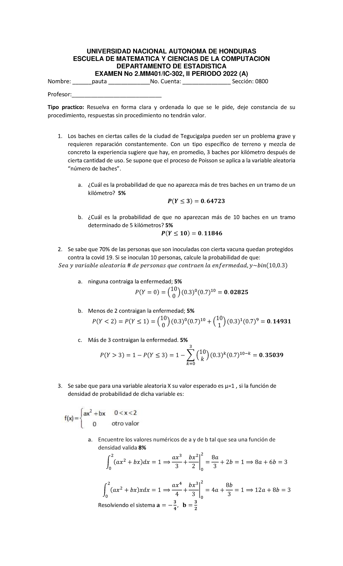 Examen #2 MM401-IC302 II Período 2022: Probabilidades y Distribuciones ...