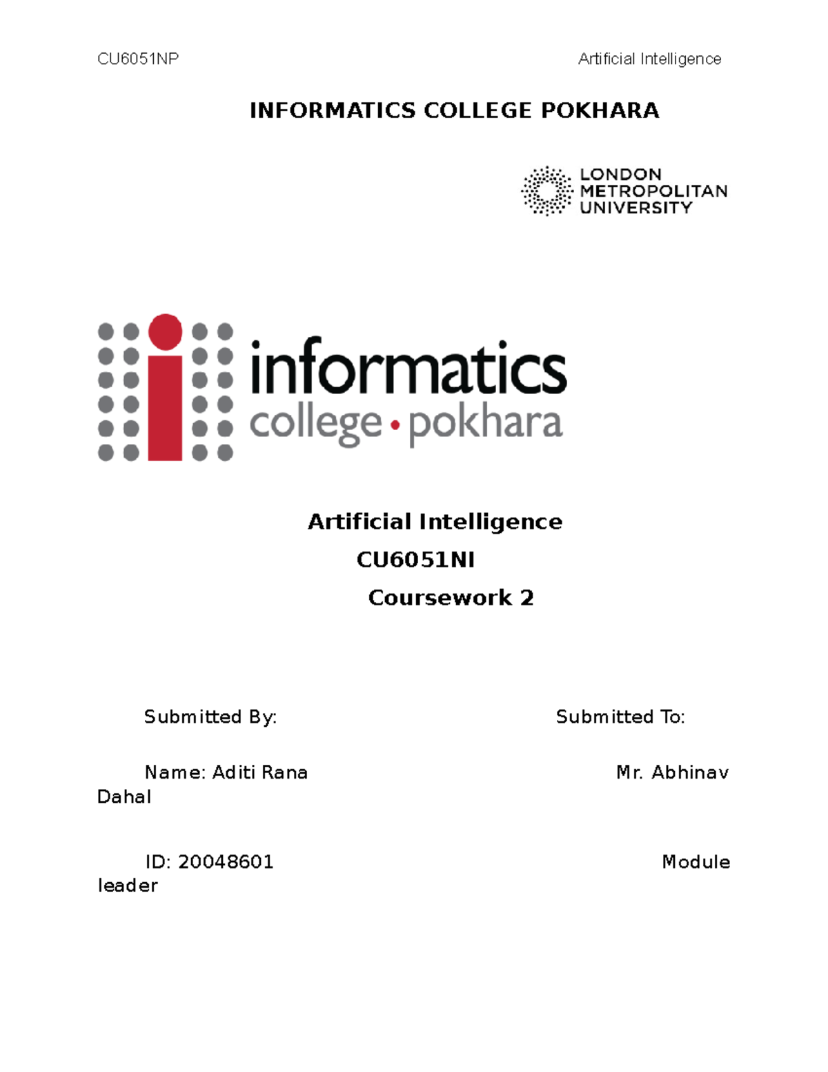 AI CU6051NI Coursework 2: Handwriting Character Recognition System ...