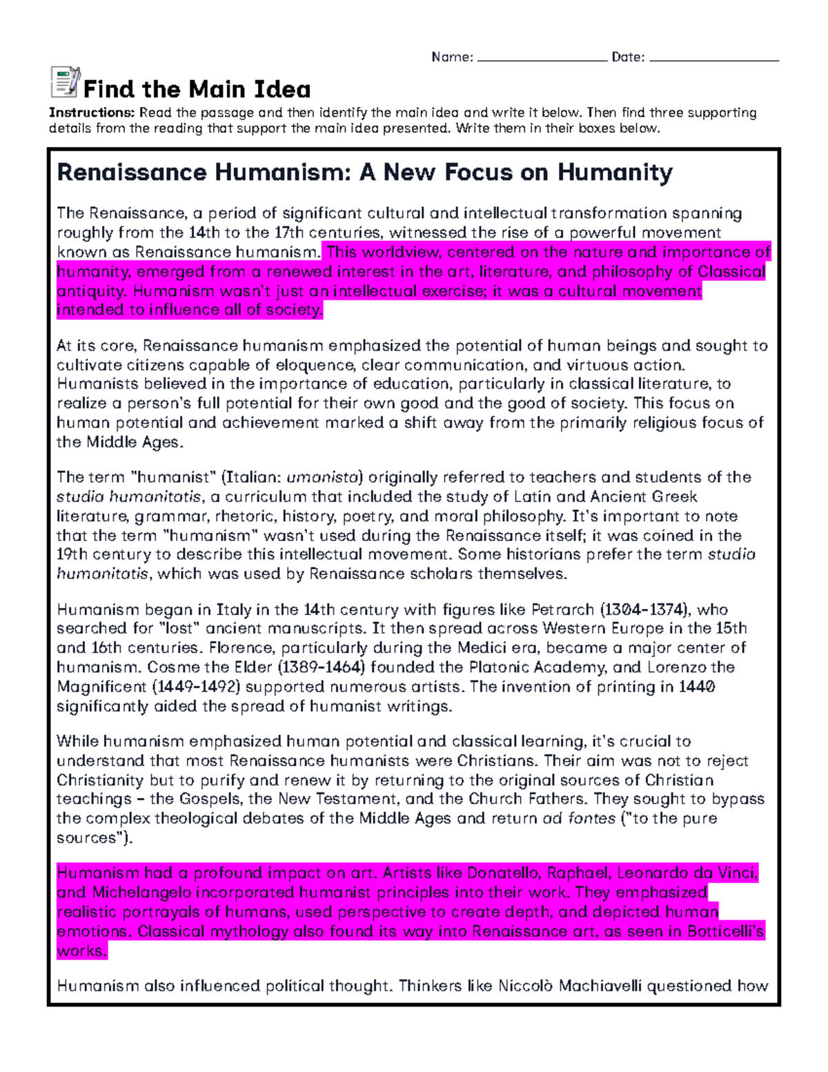 Renaissance Humanism (HIST 101): Insights into Humanity's Potential ...