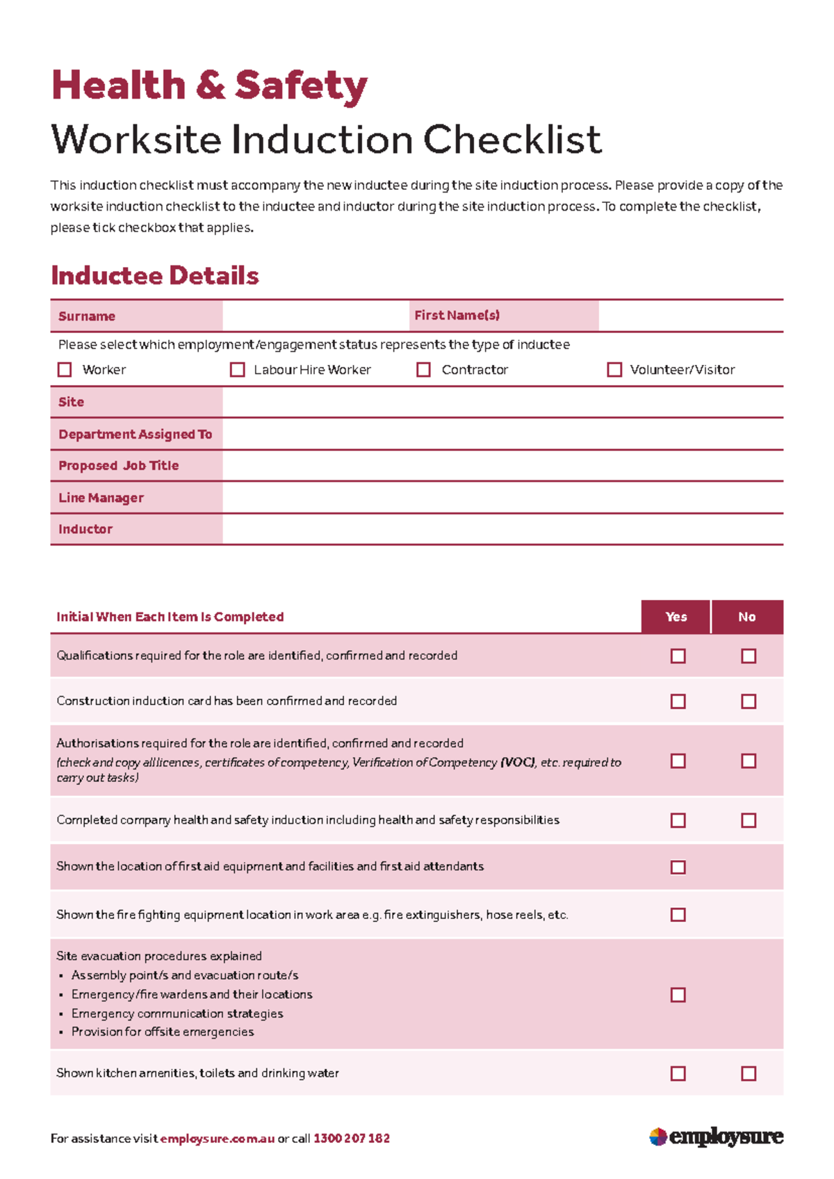 230504 AU Construction Relaunch Worksite Induction Checklist - For ...