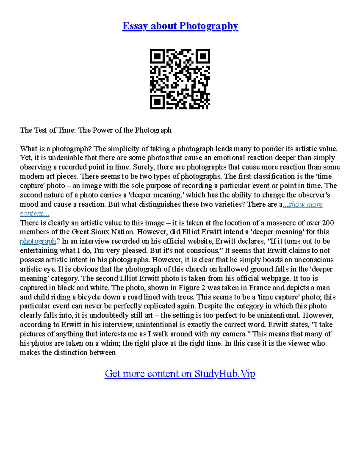 Sample Photo Essay - Essay about Photography The Test of Time: The ...