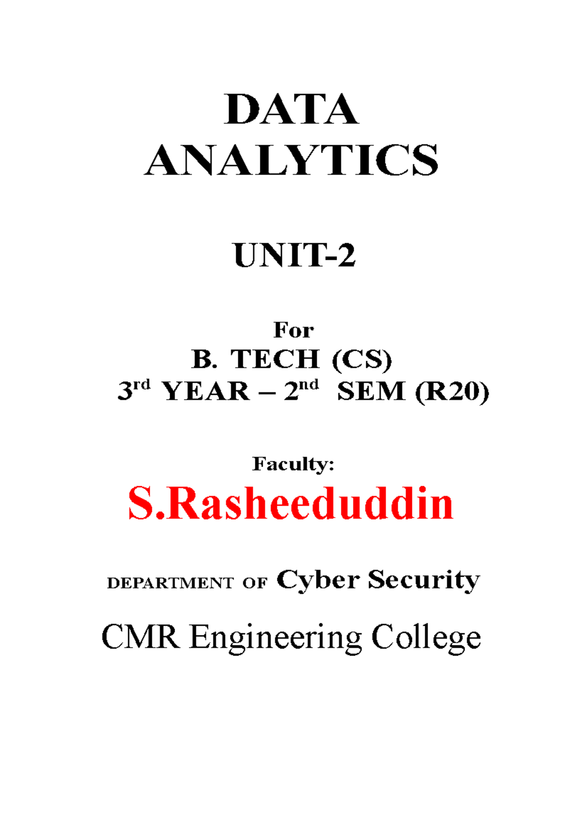 Data Analytics Unit-2 Notes for B.Tech (CS) 3rd Year - 2nd Sem (R20 ...