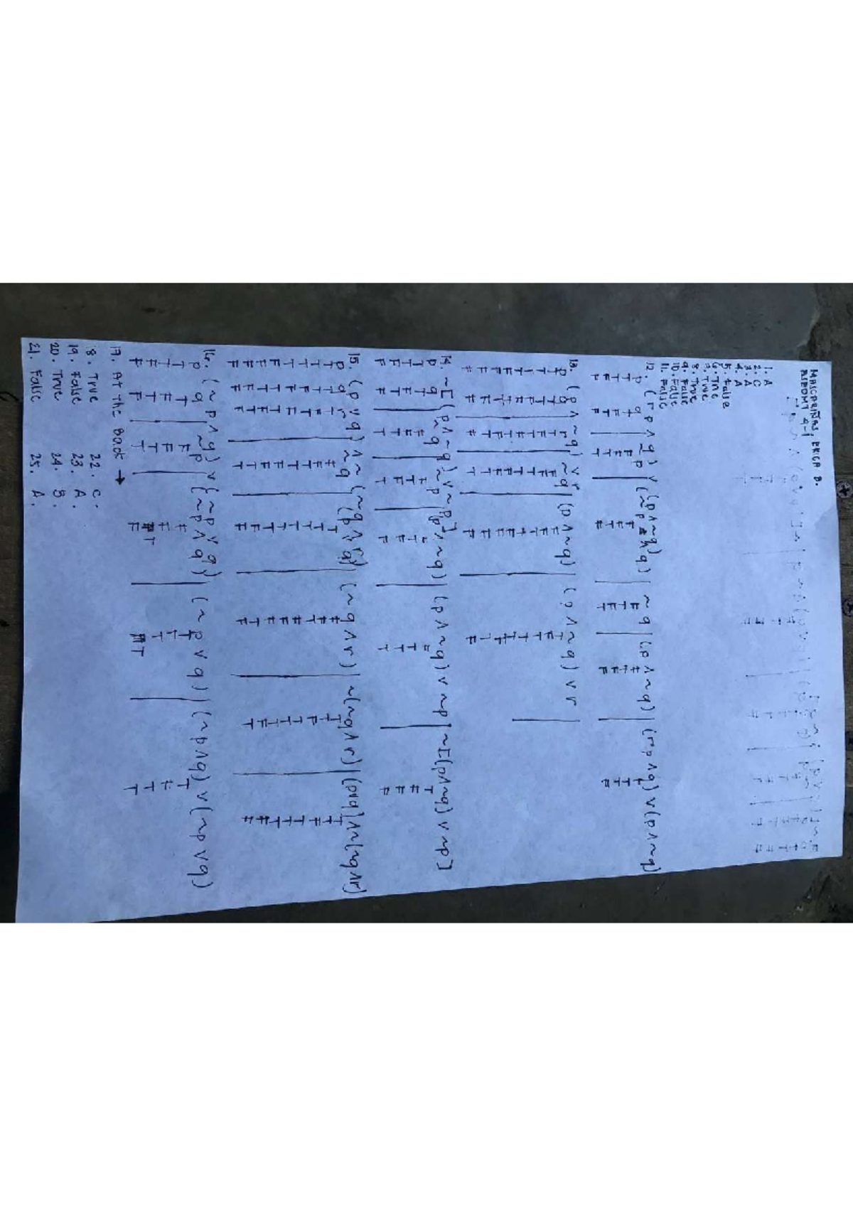 PHILE 101: Truth Table Answers and Explanations - Studocu