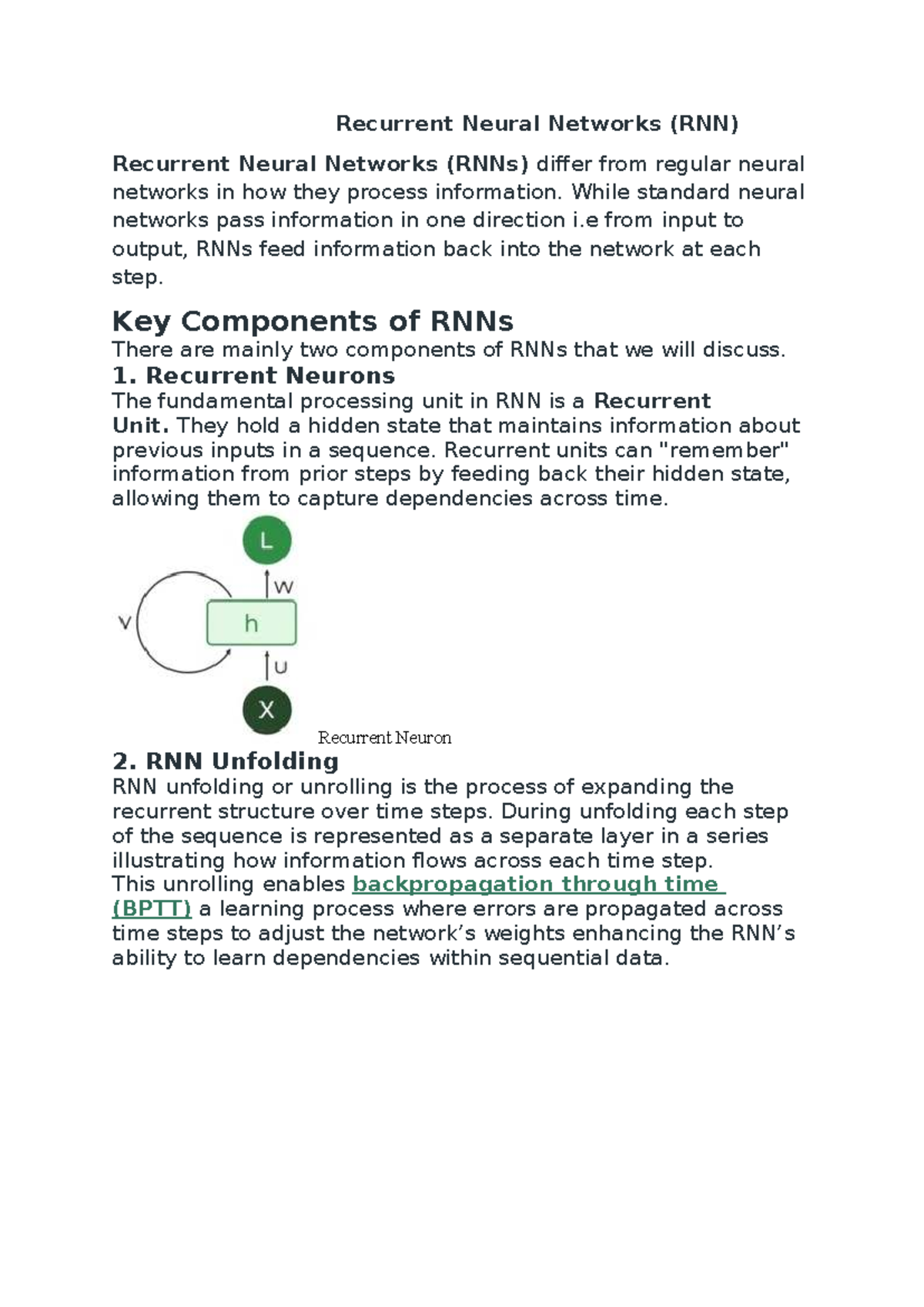 Unit 4 DNN: Comprehensive Notes on Recurrent Neural Networks (RNNs ...