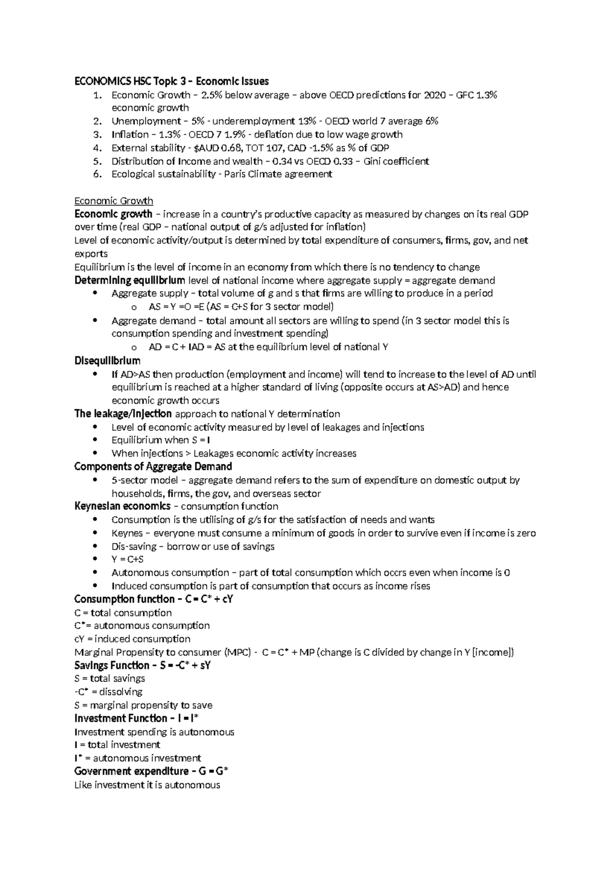 Economics HSC Topic 3: Key Issues in Economic Growth and Stability ...