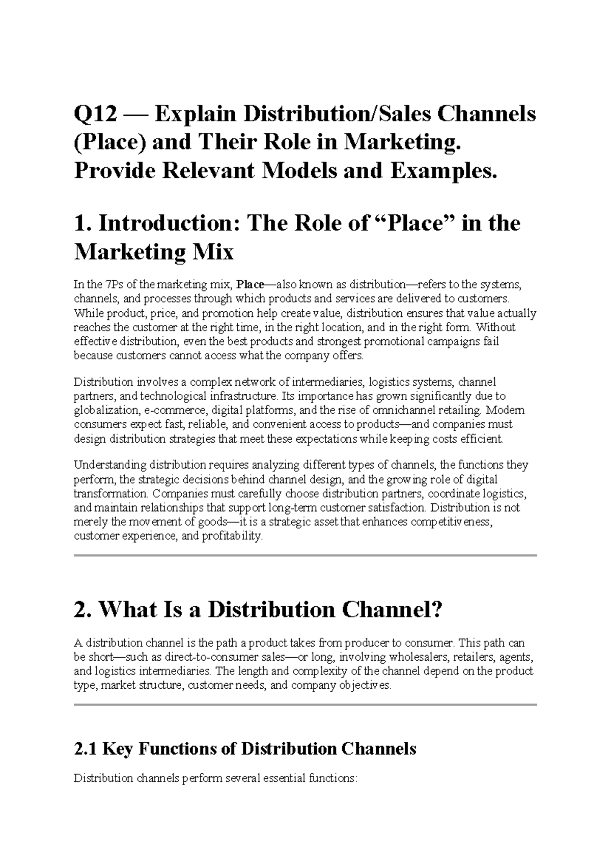 Q12: The Role of Distribution Channels in Marketing (Mark 12 Exam ...