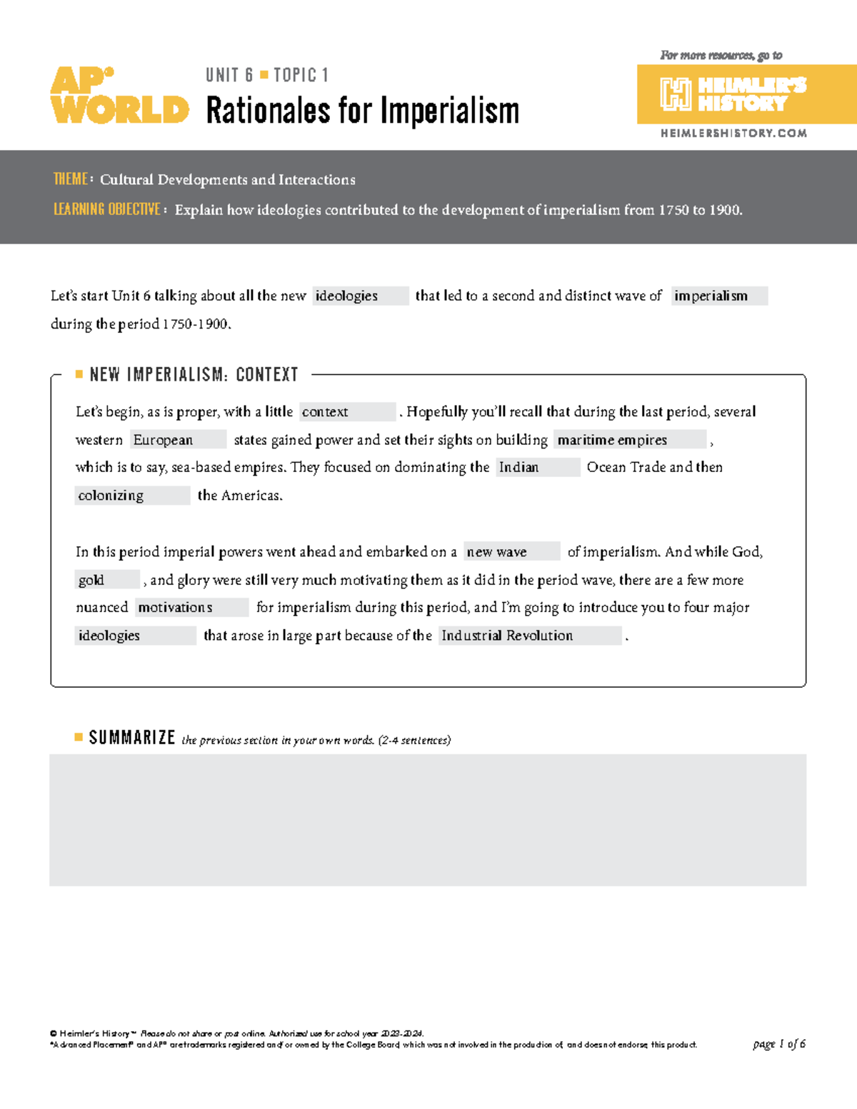 Unit 6 Topic 1: Rationales for Imperialism (1750-1900) AP History Notes ...