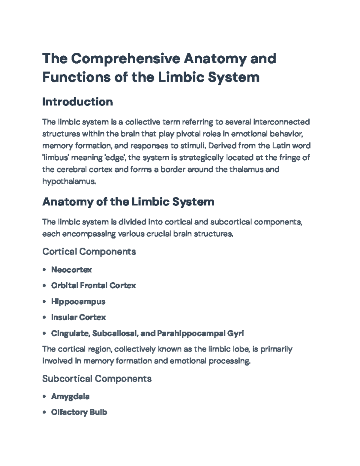 Comprehensive Overview of the Limbic System: Anatomy & Functions - Studocu