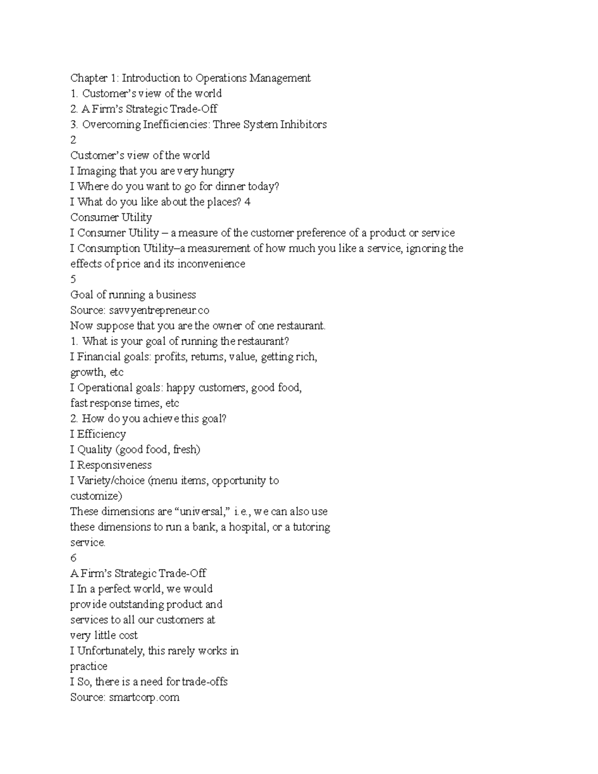 Opperations Management Ch 1 Handout - Chapter 1: Introduction to ...