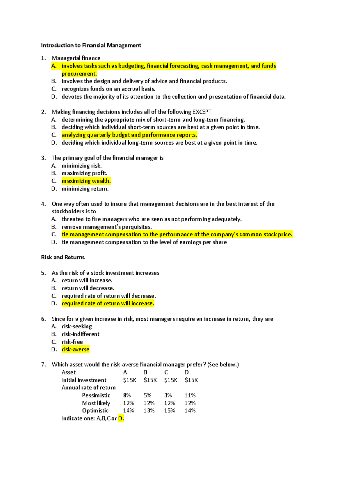 MAS Compre 4 2nd Sem 2024-2025 Financial Management Answer Key - Studocu
