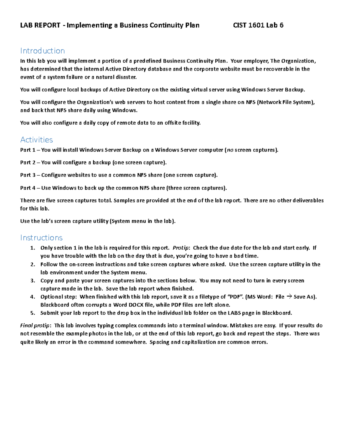 1601 Lab 6 Report Worksheet(1) - LAB REPORT - Implementing a Business ...