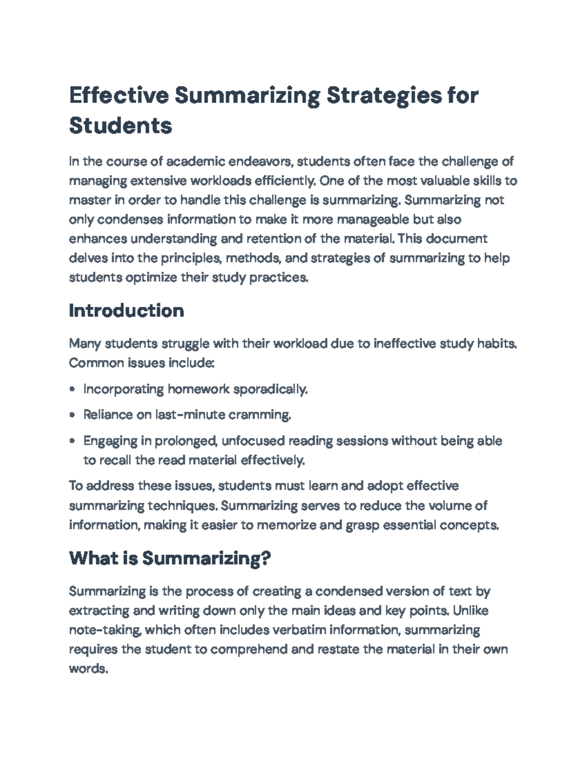 Effective Summarization Strategies for Students: Optimizing Study ...