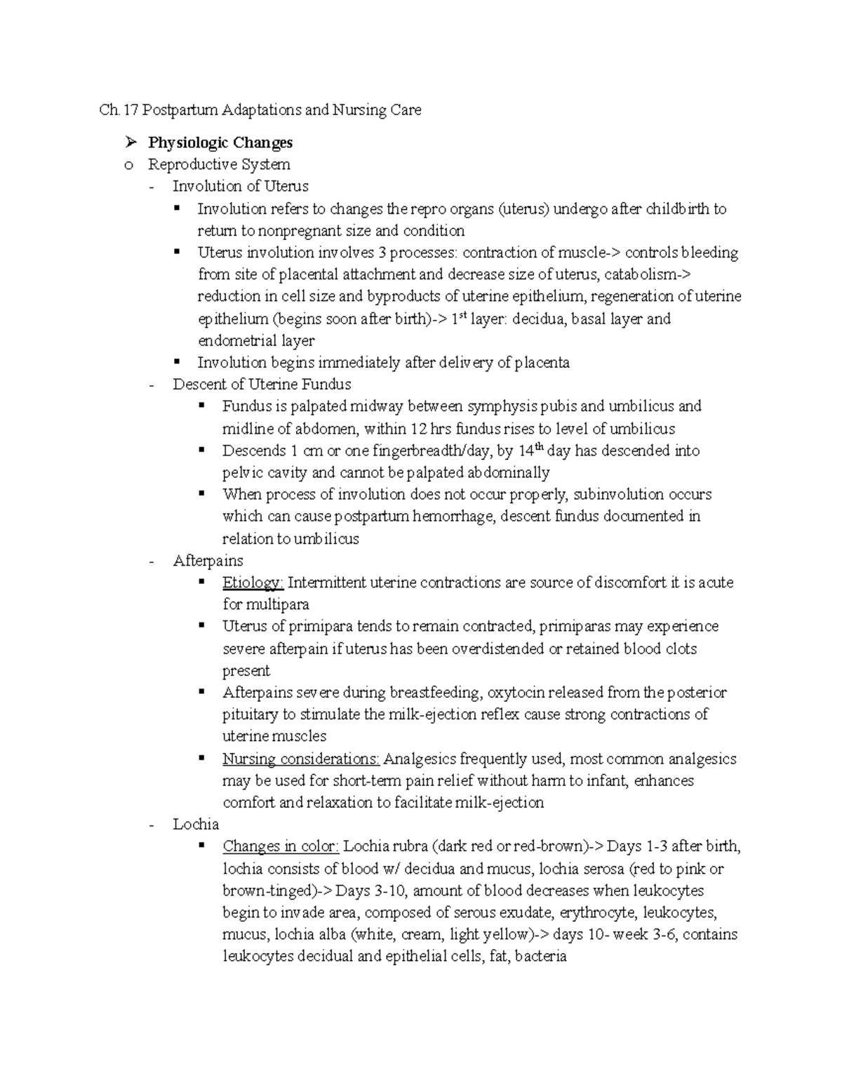 Exam 1: Ob Notes on Ch. 17, 20, 21, 22, 23 - Postpartum & Newborn Care ...