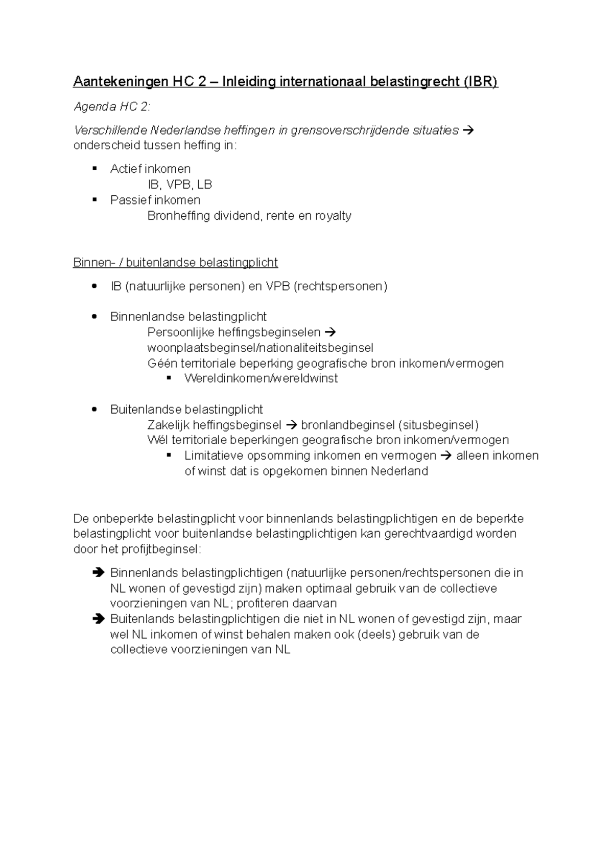 Aantekeningen HC 2 - Inleiding Internationaal Belastingrecht (IBR ...