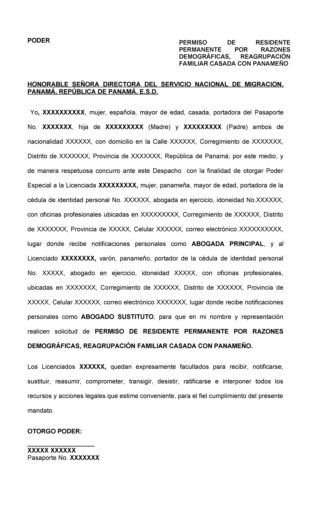 Solicitud de Poder para Residencia Permanente - Reagrupación Familiar ...