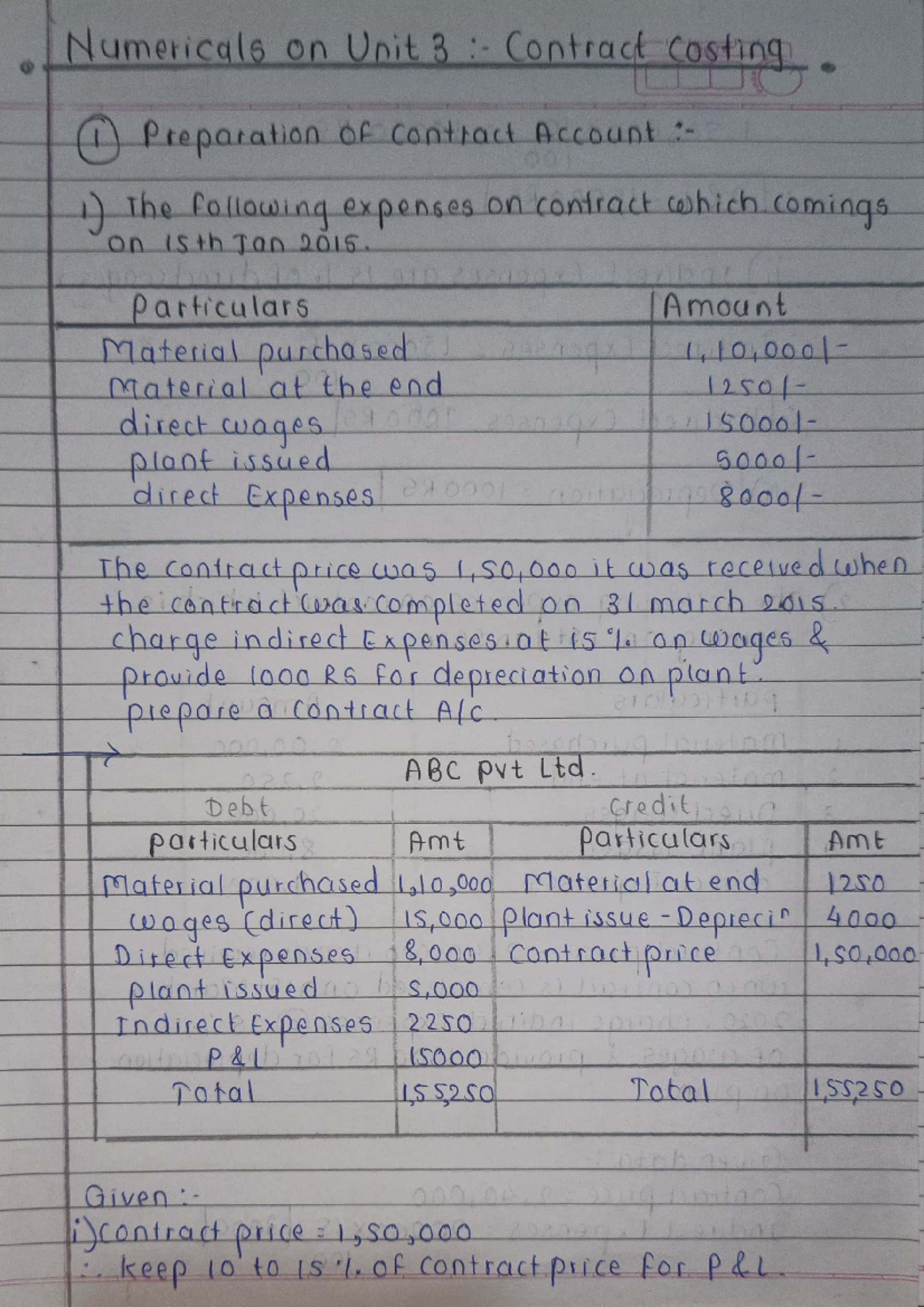 EEFM NUM - Contract Costing Numerical Problems and Calculations - Studocu