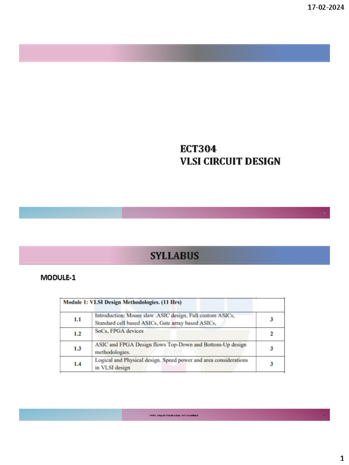 ECT304 VLSI Circuit Design: Module 2 Part 1 - Low Power Techniques ...