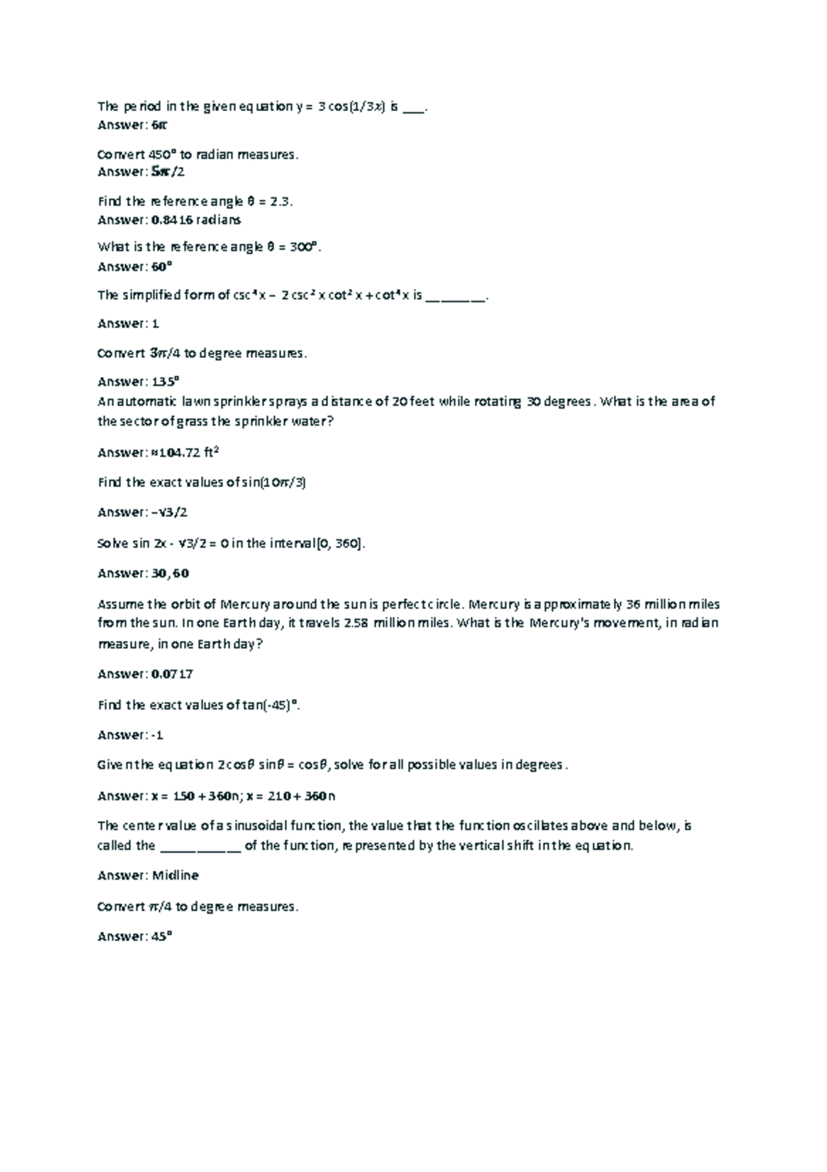 Precalculus 2nd quarter exam notes - The period in the equation y = 3 ...
