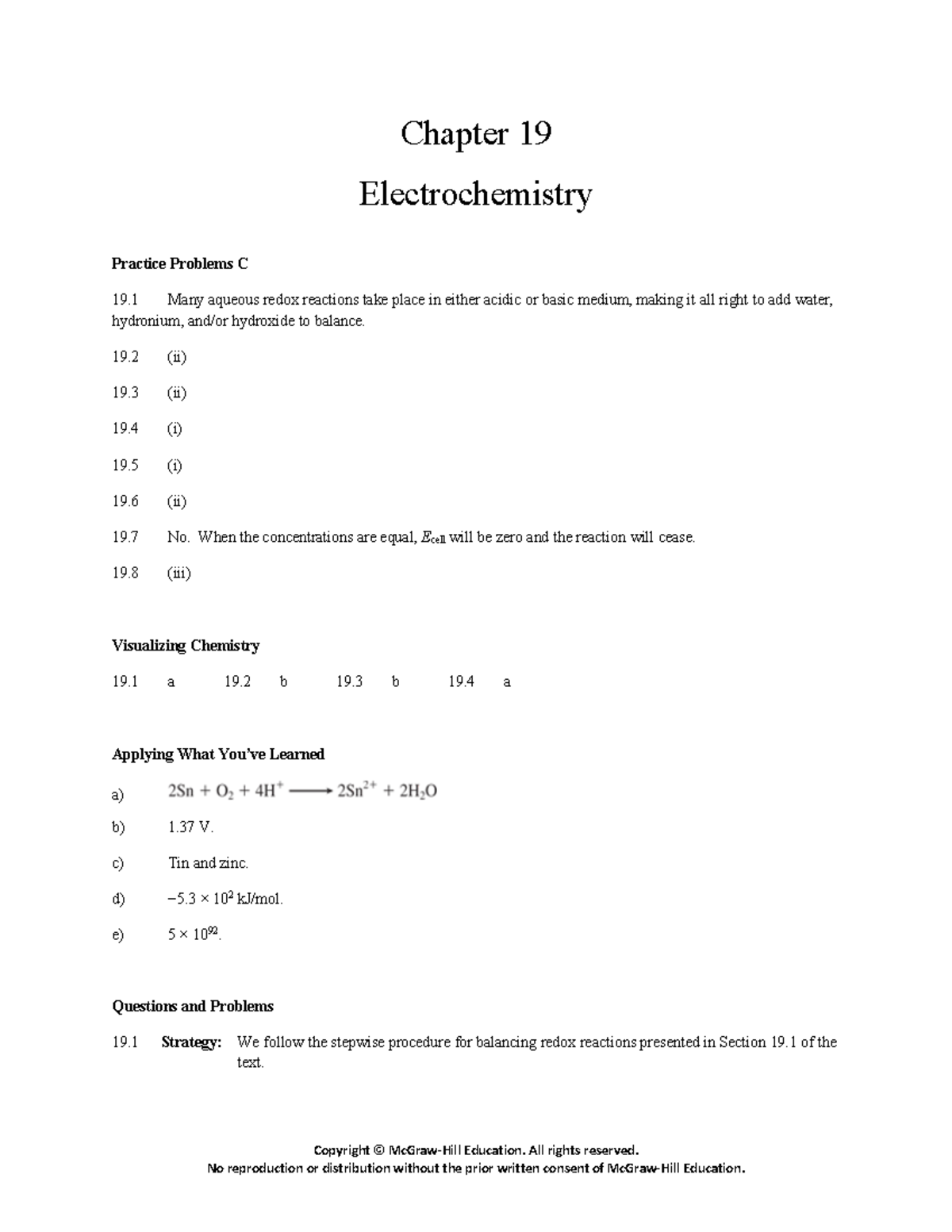 C19 Electrochemistry Solutions - Practice Problems & Strategies - Studocu