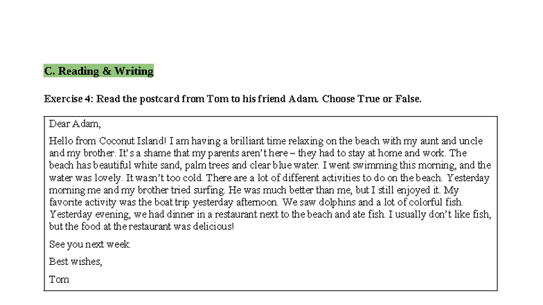 Unit 4 Lesson 3: Reading & Writing Exercises on Postcards and Burj ...