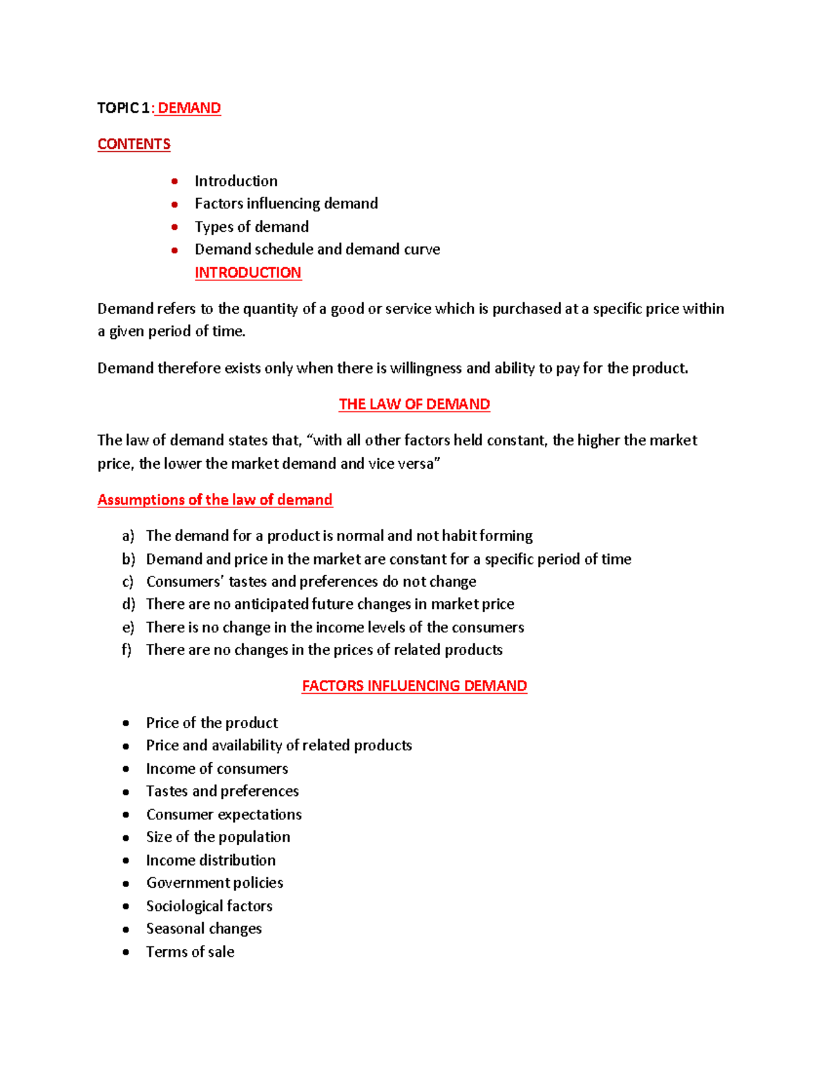 Form 3 - Business Studies Teaching Notes: Demand & Supply Concepts ...