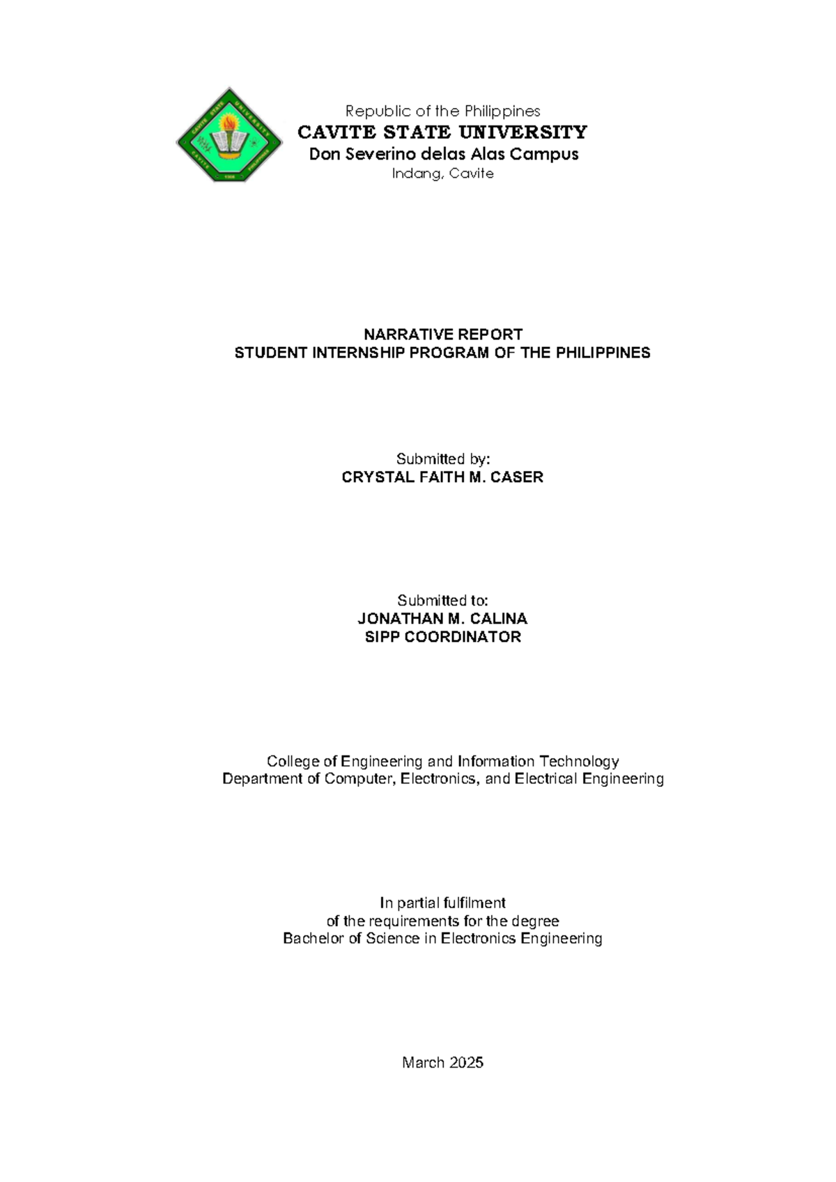 TAL KTH - Narrative report cover page - Republic of the Philippines ...