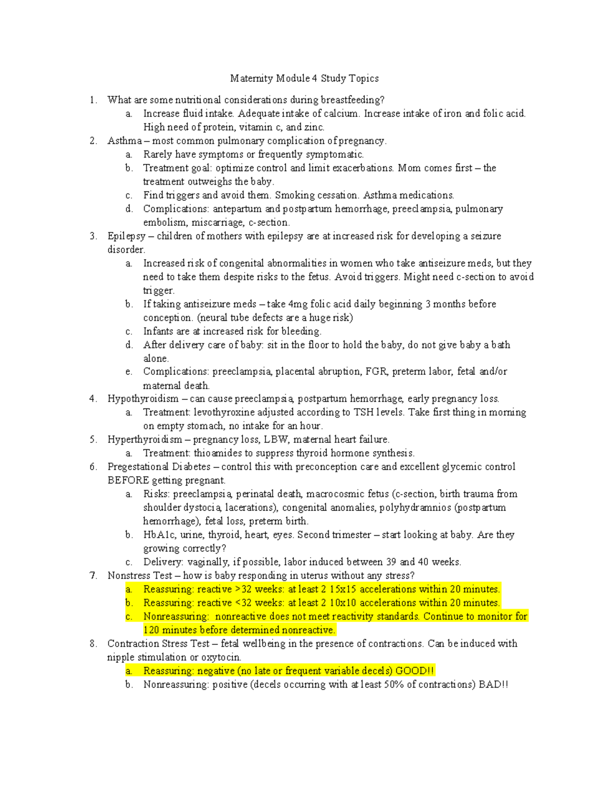 Module 4 maternity - nursing - Maternity Module 4 Study Topics What are ...