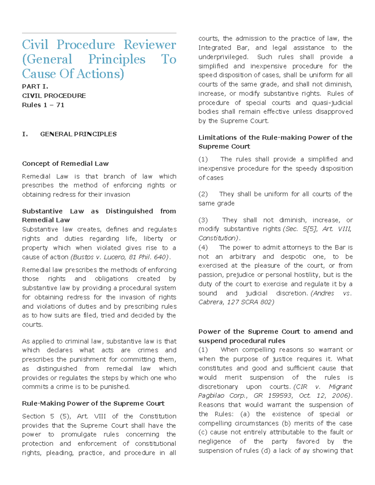 Civil Procedure Reviewer: General Principles & Jurisdiction Insights ...