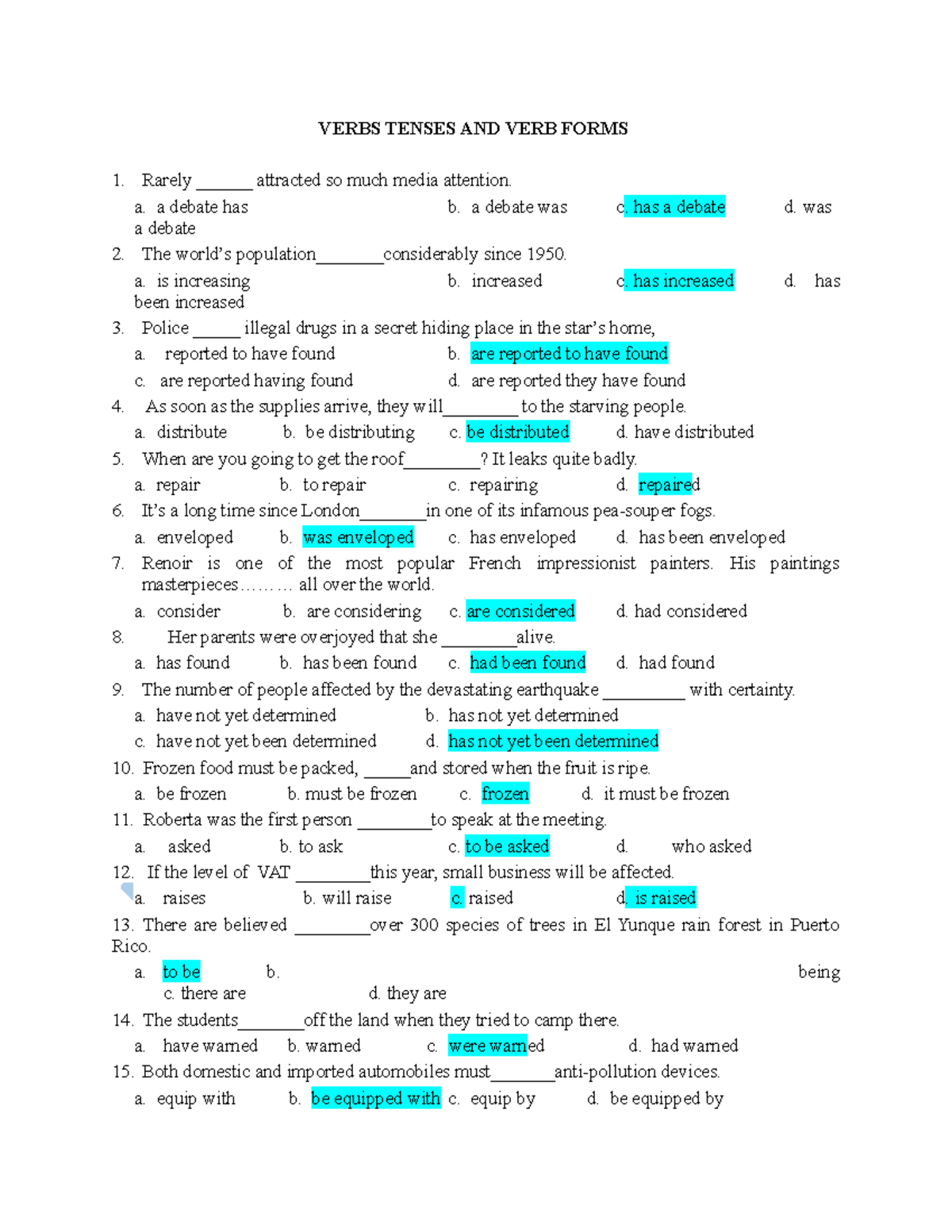 Verbs Tenses and Forms Collocation Exercise (ENG 101) - Studocu