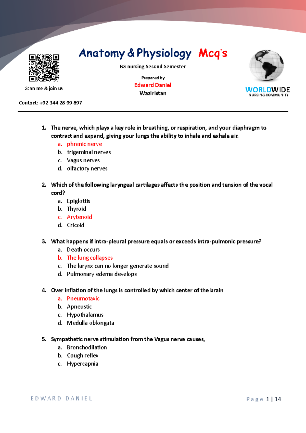 Anatomy & Physiology 2nd Semester 2022 MCQs - Study Guide - Studocu