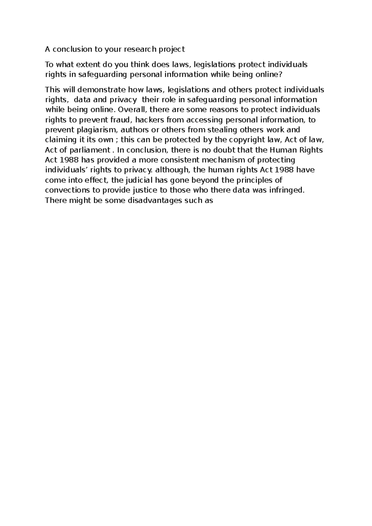 Research Project Conclusion: Laws & Rights in Online Privacy - Studocu