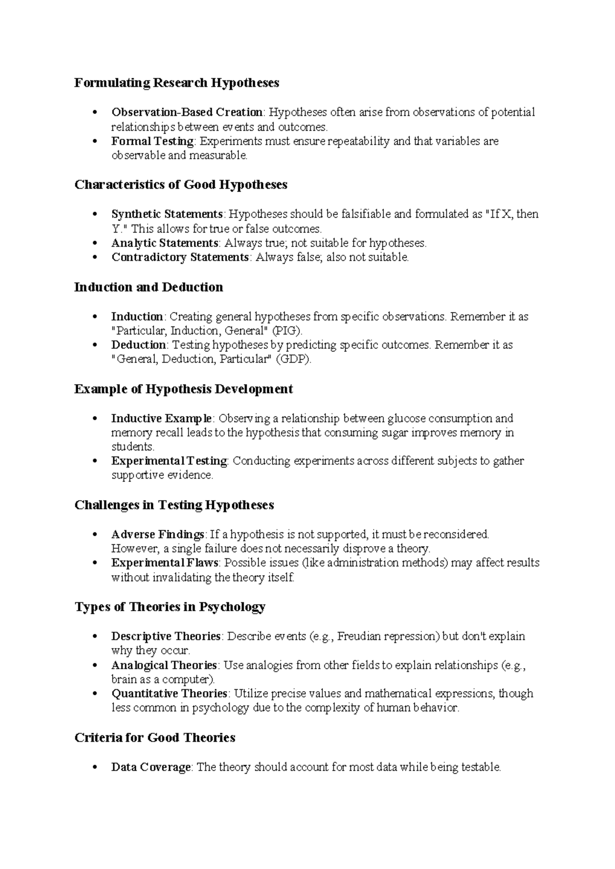 Formulating Research Hypotheses: Key Concepts and Testing Methods - Studocu