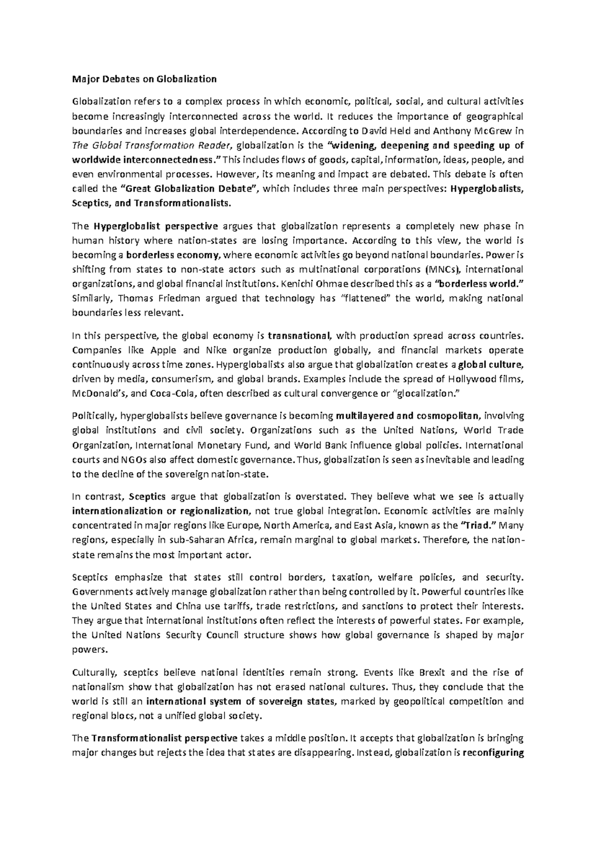 Globalization Perspectives: Hyperglobalists, Sceptics ...