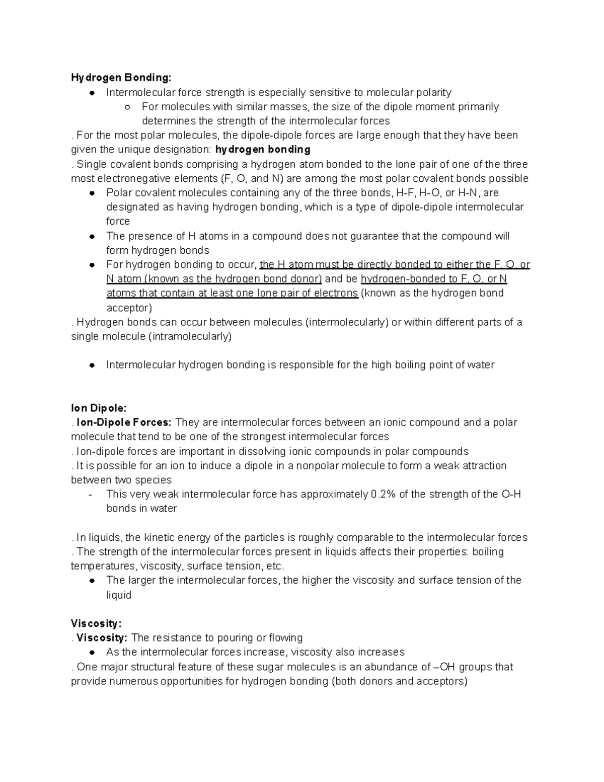 Chapter 8 Gen Chem: Notes on Hydrogen Bonding, Viscosity, & Surface ...