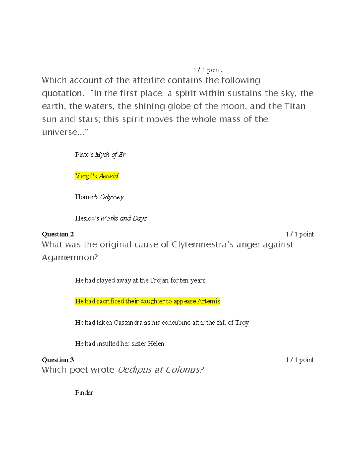 Midterm Test 3: Greek Mythology Multiple Choice Questions - Studocu