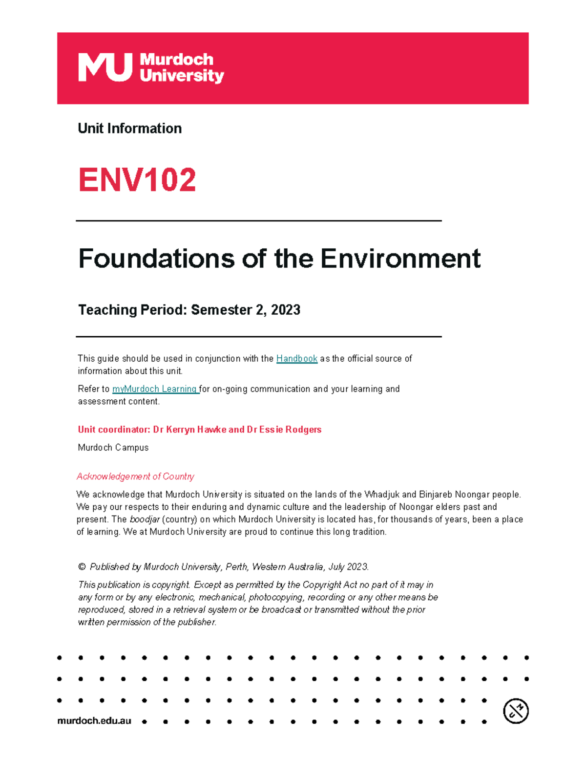 ENV102-2023S2 Unit Info Guide: Foundations of the Environment - Studocu