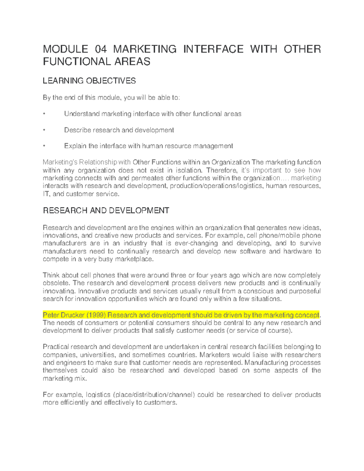 Module 04 Marketing Interface: Integrating Functional Areas in Business ...