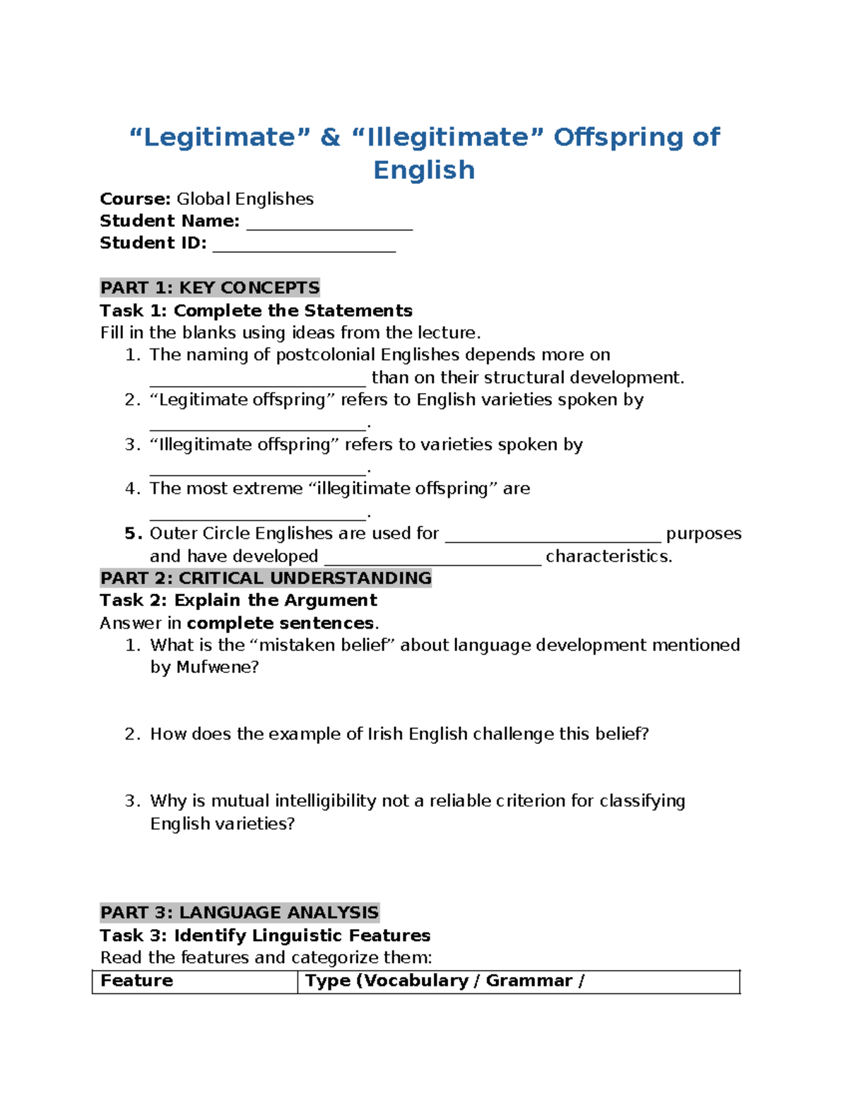GE W10 - Global Englishes: Key Concepts and Analysis Notes - Studocu