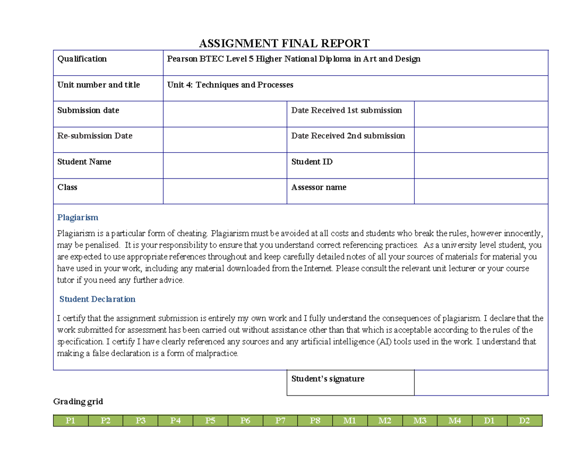 Unit 4: ASM Final Report on Plagiarism - BTEC Level 5 HND in Art ...
