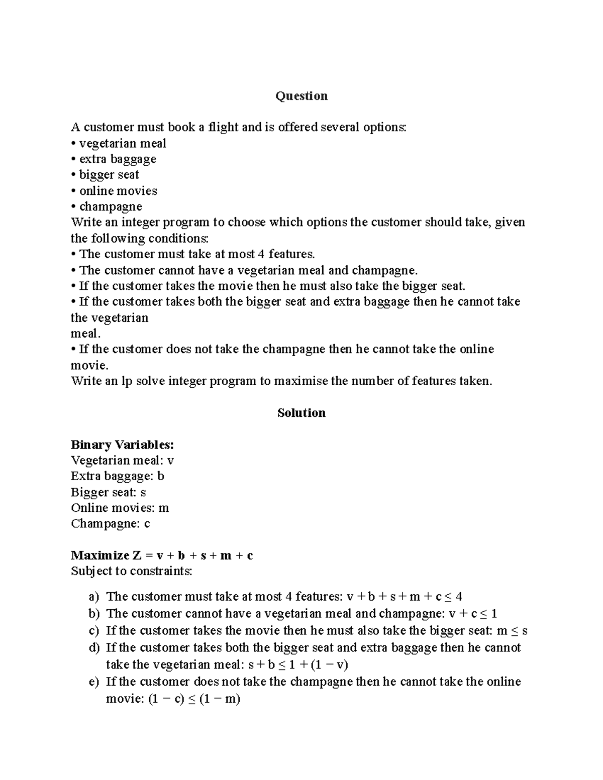 Lab Assignment 4: Integer Programming for Flight Options Decision - Studocu