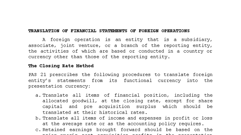 Translation of Financial Statements for Foreign Ops: PAS 21 Guidelines ...