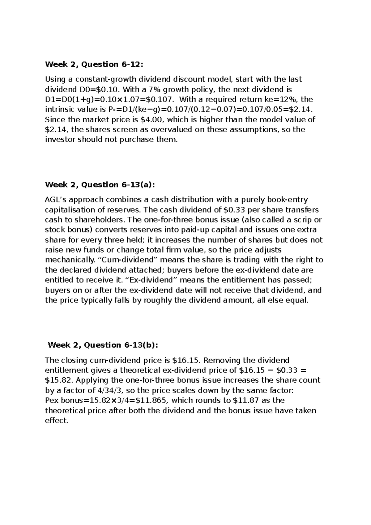 Week 2 Assessments - Dividend Discount Model Analysis - Studocu