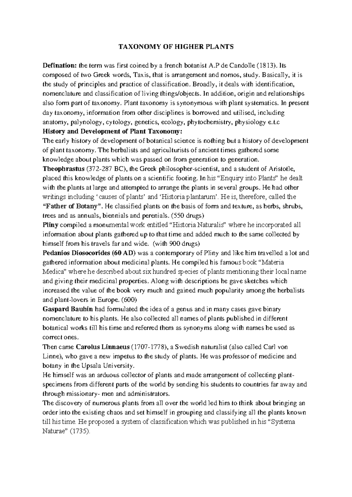 Bota 241 - Overview of Plant Taxonomy and Classification Systems - Studocu