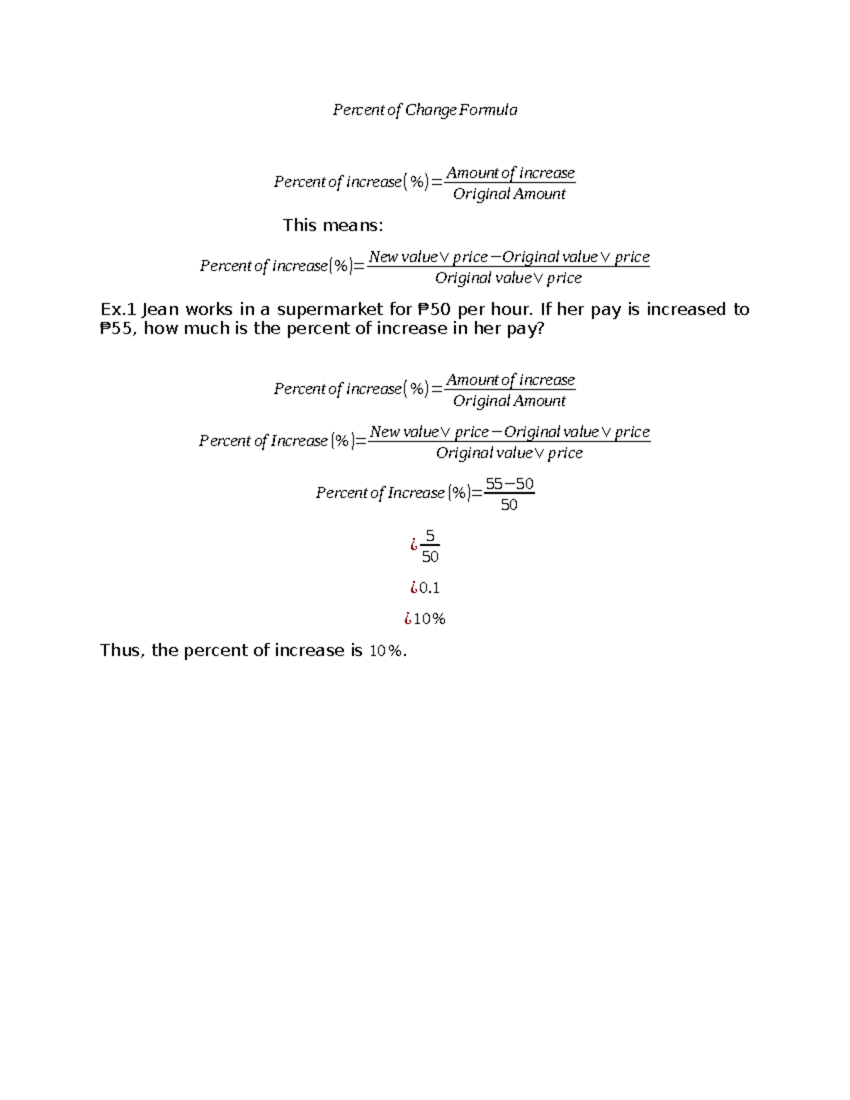 Percent of Change Formula: Increase & Decrease Calculations - Studocu